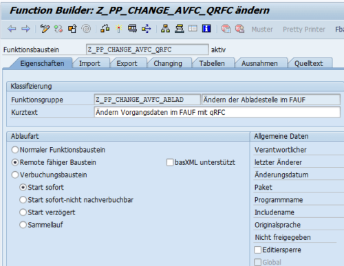 Change data of an SAP object with qRFC