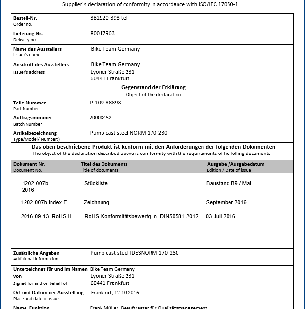 SAP Form Declaration of Conformity IEC 17050-1 | solidforms
