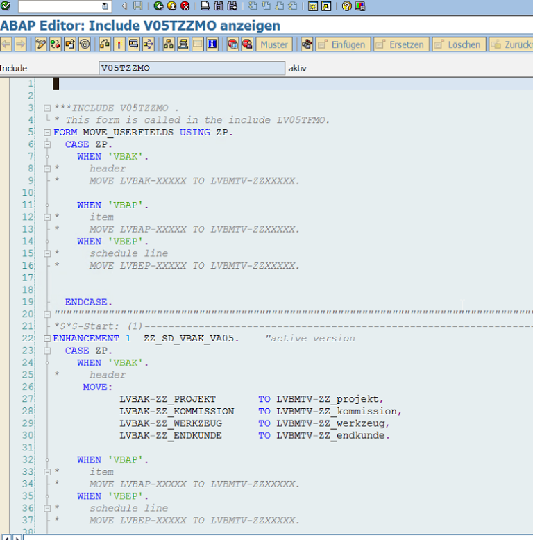 Extend the VA05 and VA05N with additional or customer-specific fields