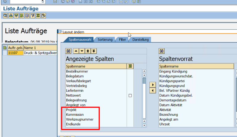 Extend the VA05 and VA05N with additional or customer-specific fields